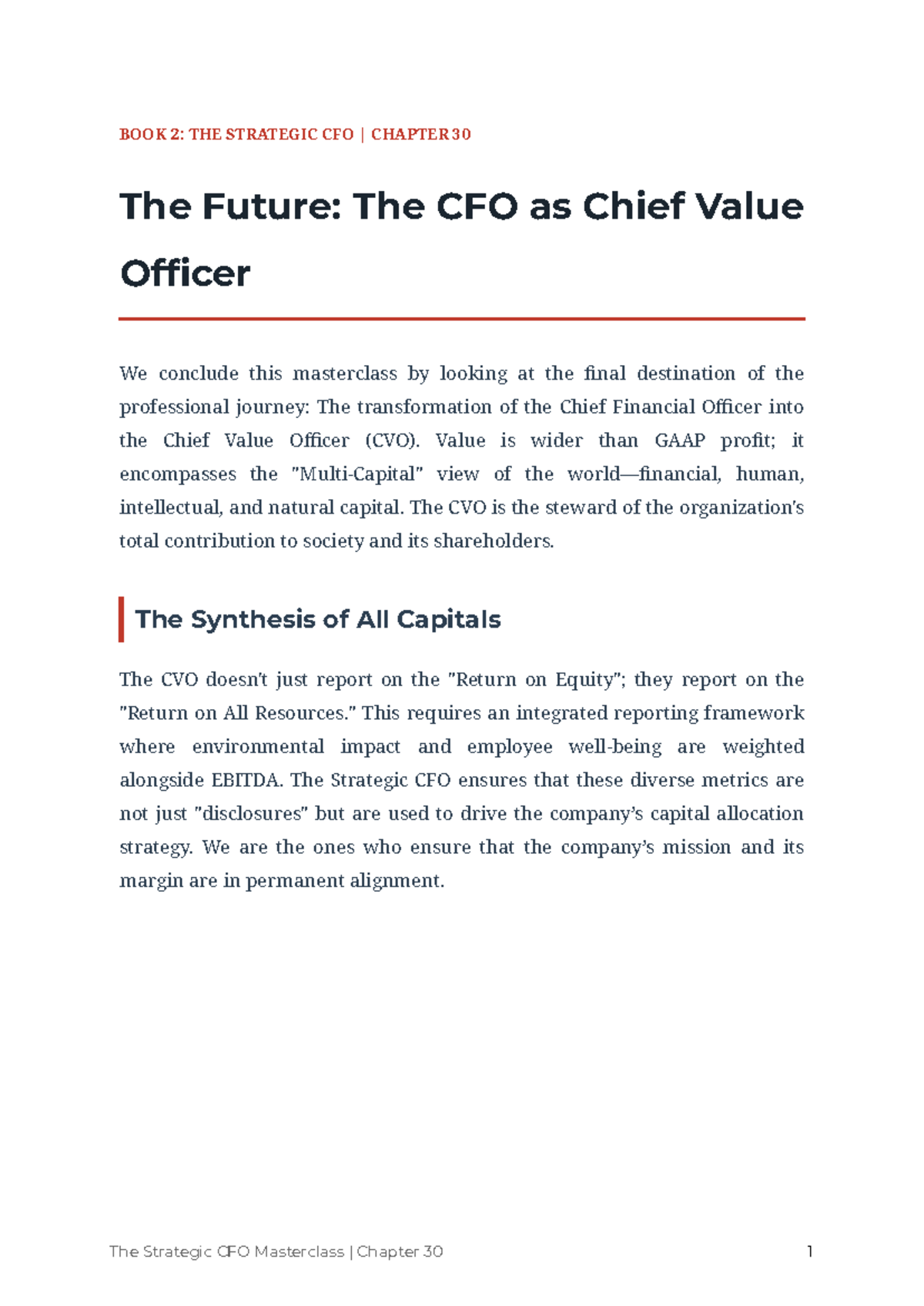 Book 2: The Strategic CFO - Chapter 30: Chief Value Officer - Studocu