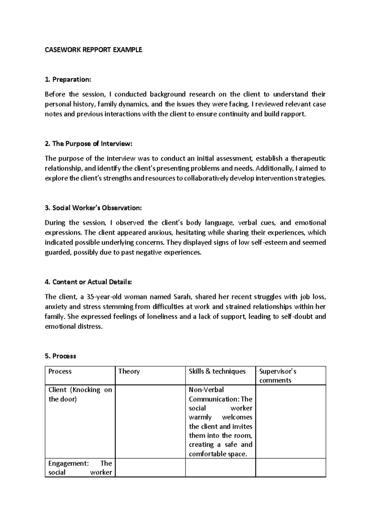 Casework Report Example: Initial Assessment & Skills Application - Studocu