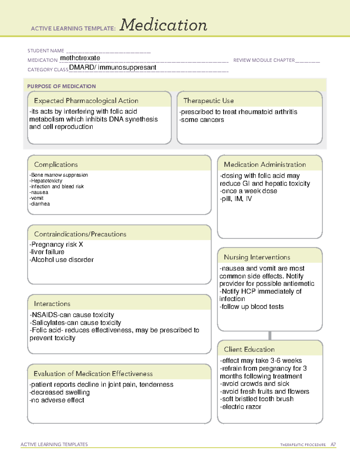 Methotrexate Active Learning Template: Medications for DMARDs ...