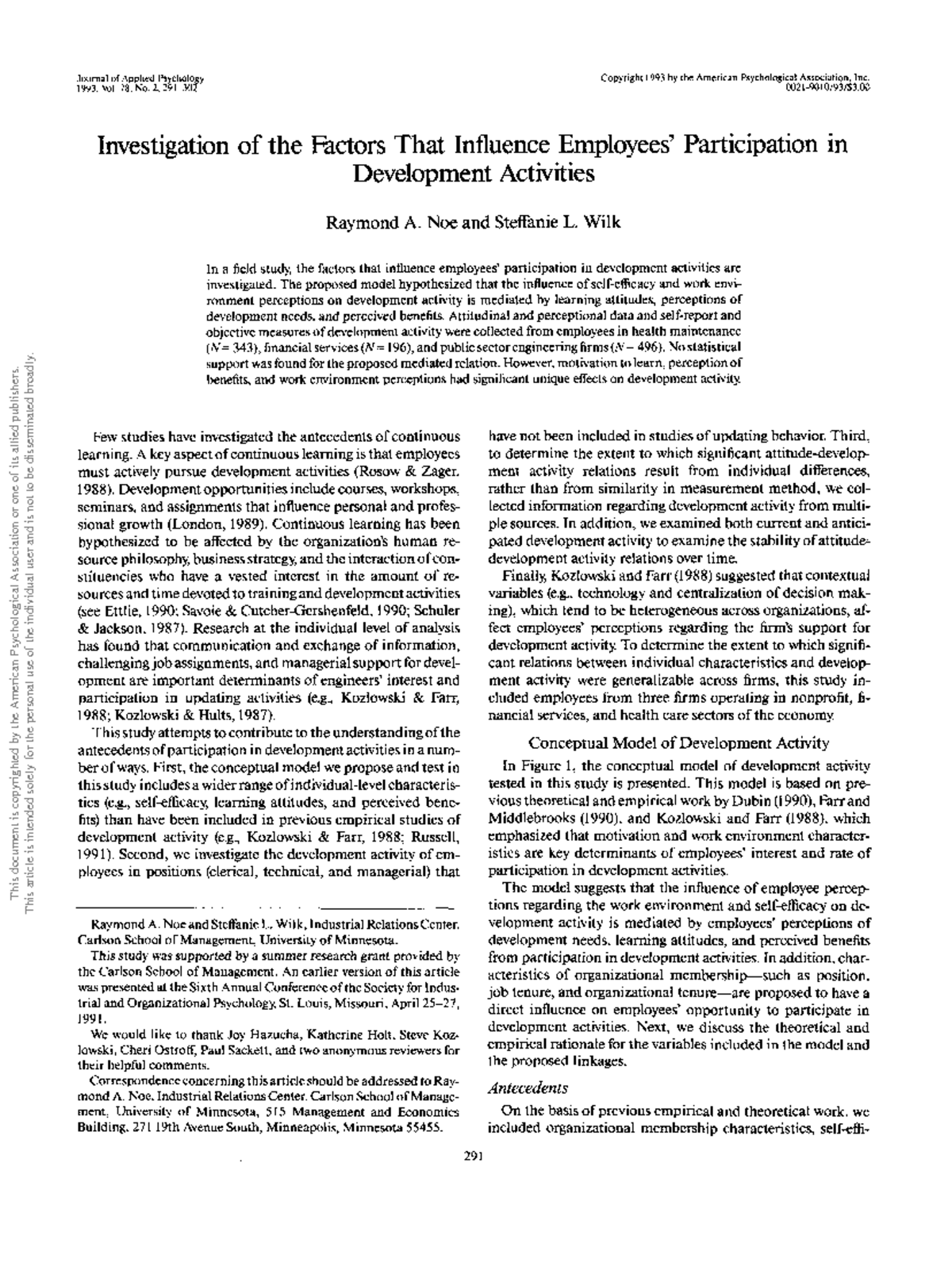Factors Influencing Participation in Development Activities (PSY 1993 ...