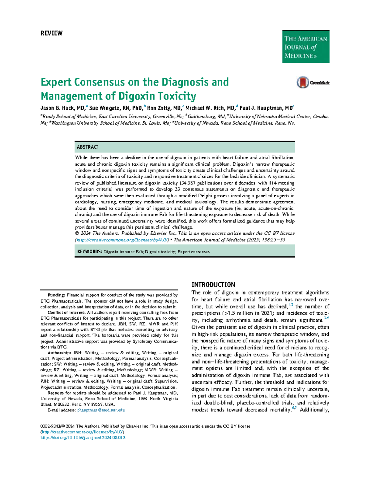 REVIEW Expert Consensus on Digoxin Toxicity Diagnosis & Management ...