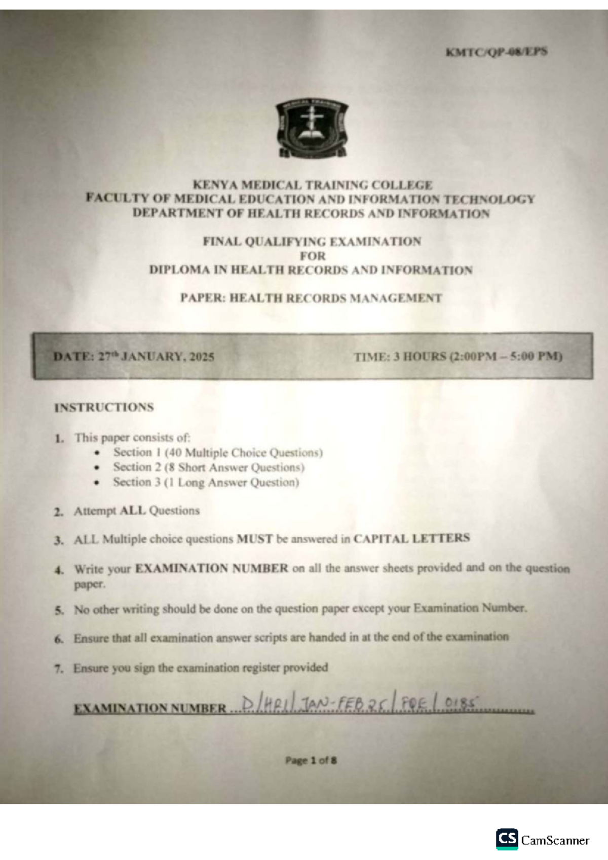 HRM 2025 Final Exam: Health Records Management Past Paper - Studocu