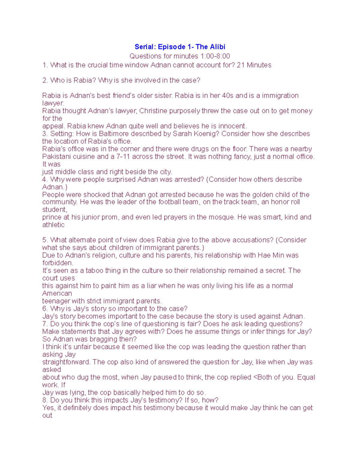 24-25 SC Serial Podcast Episode 1: Analyzing "The Alibi" Insights - Studocu