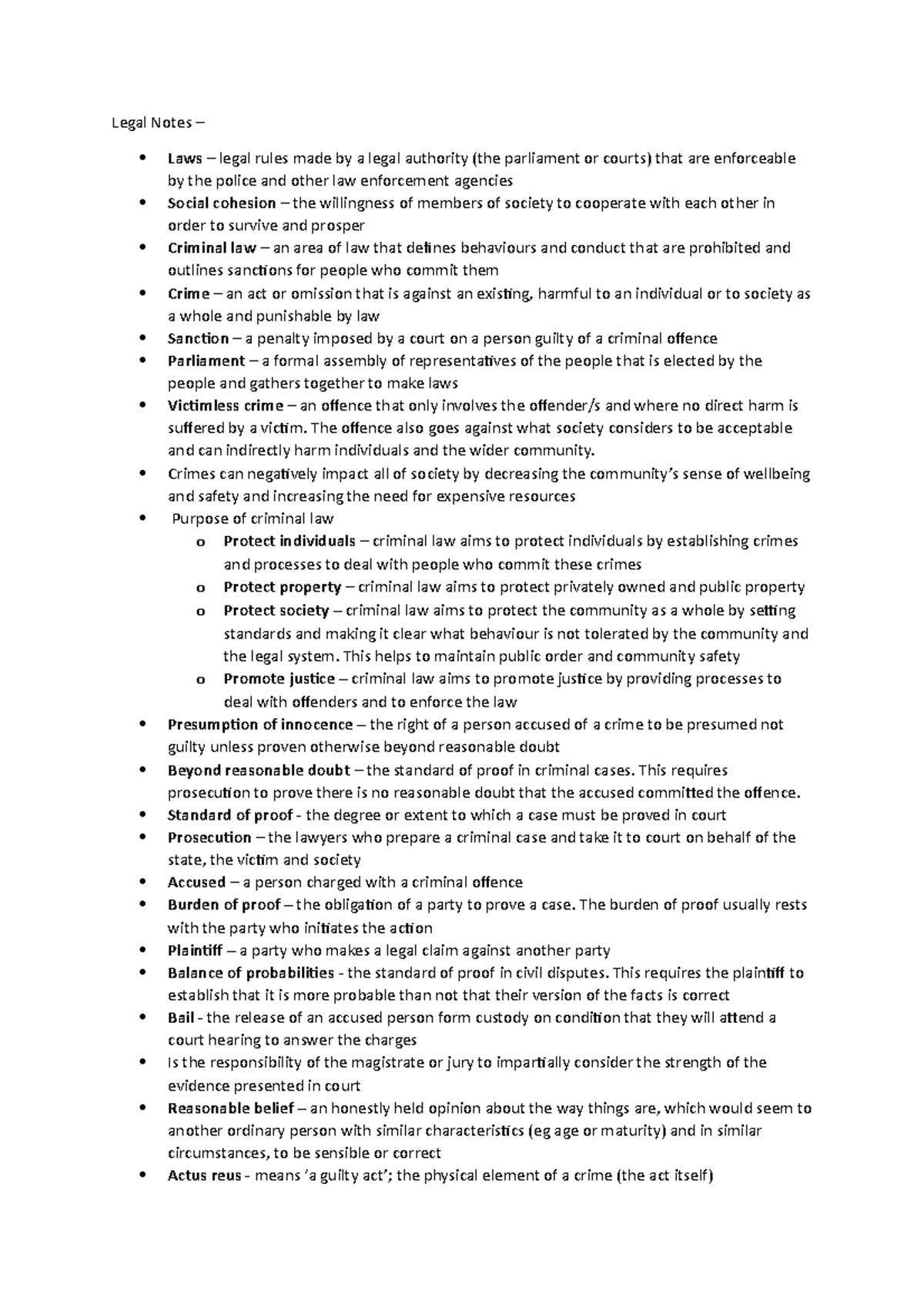 VCE Legal Studies Unit 1 AOS 2 - Legal Notes – Laws – legal rules made ...