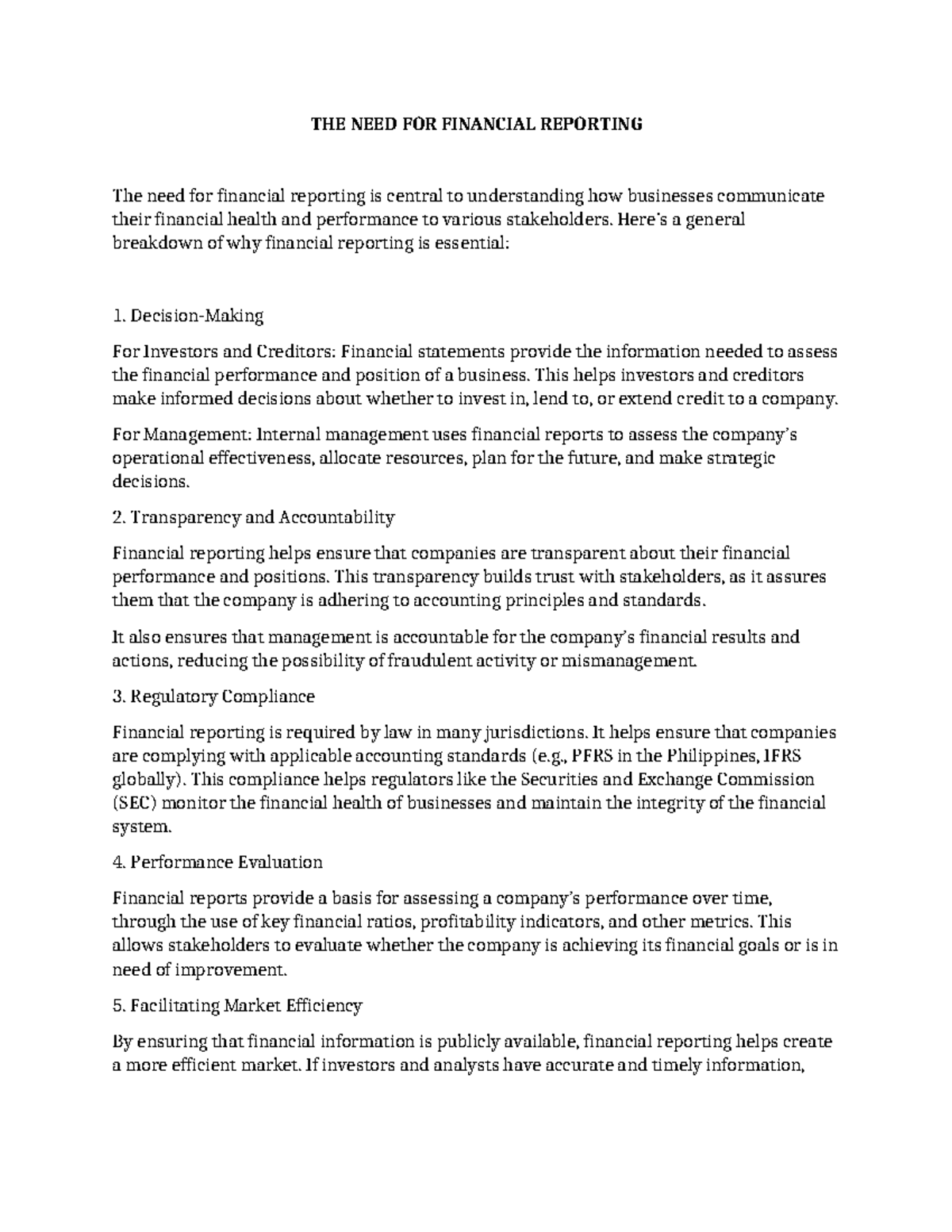 CFAS 101: The Importance of Financial Reporting and Its Processes - Studocu