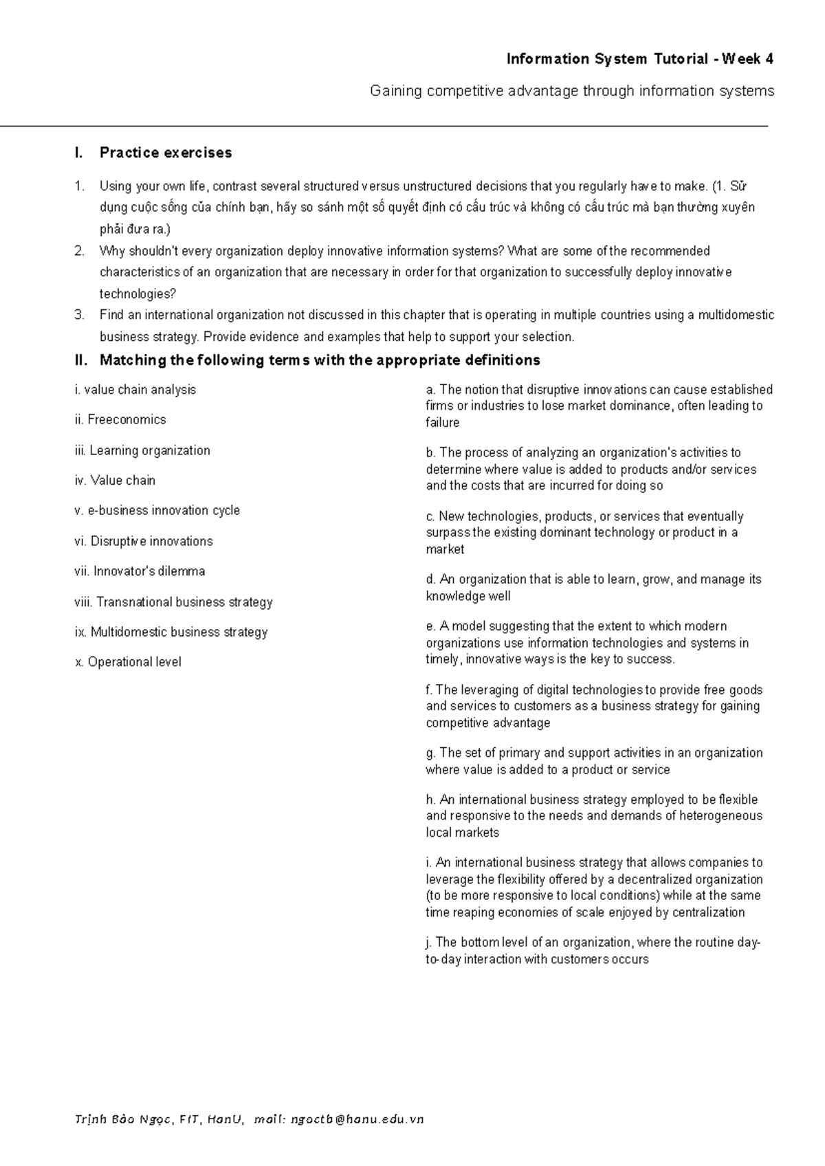 FIT 2023 Week 4 Tutorial: Competitive Advantage & Info Systems - Studocu