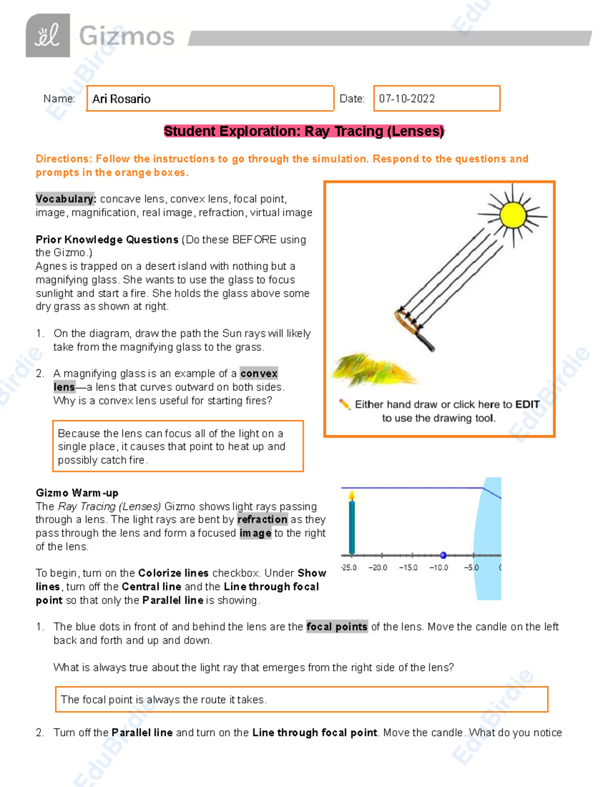 46842 Ray Tracing Lenses Gizmo Answer Key: Student Exploration Guide ...