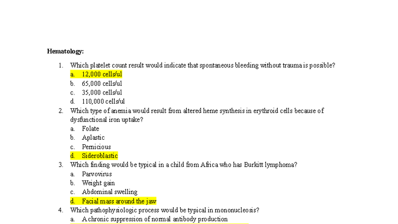 6100 PKAT Hematology: Key Concepts and Questions for Review - Studocu