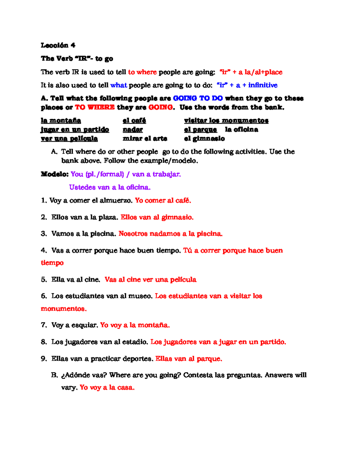 41 Uses of Verb 'IR' - Spanish Lesson 4 - 4967284 - Studocu