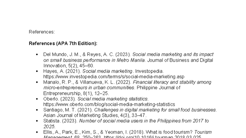 References for Social Media Marketing and Business Performance - Studocu