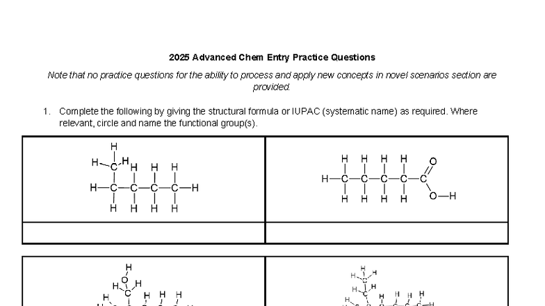 2025 Advanced Chem Entry Practice Questions & Concepts Review - Studocu