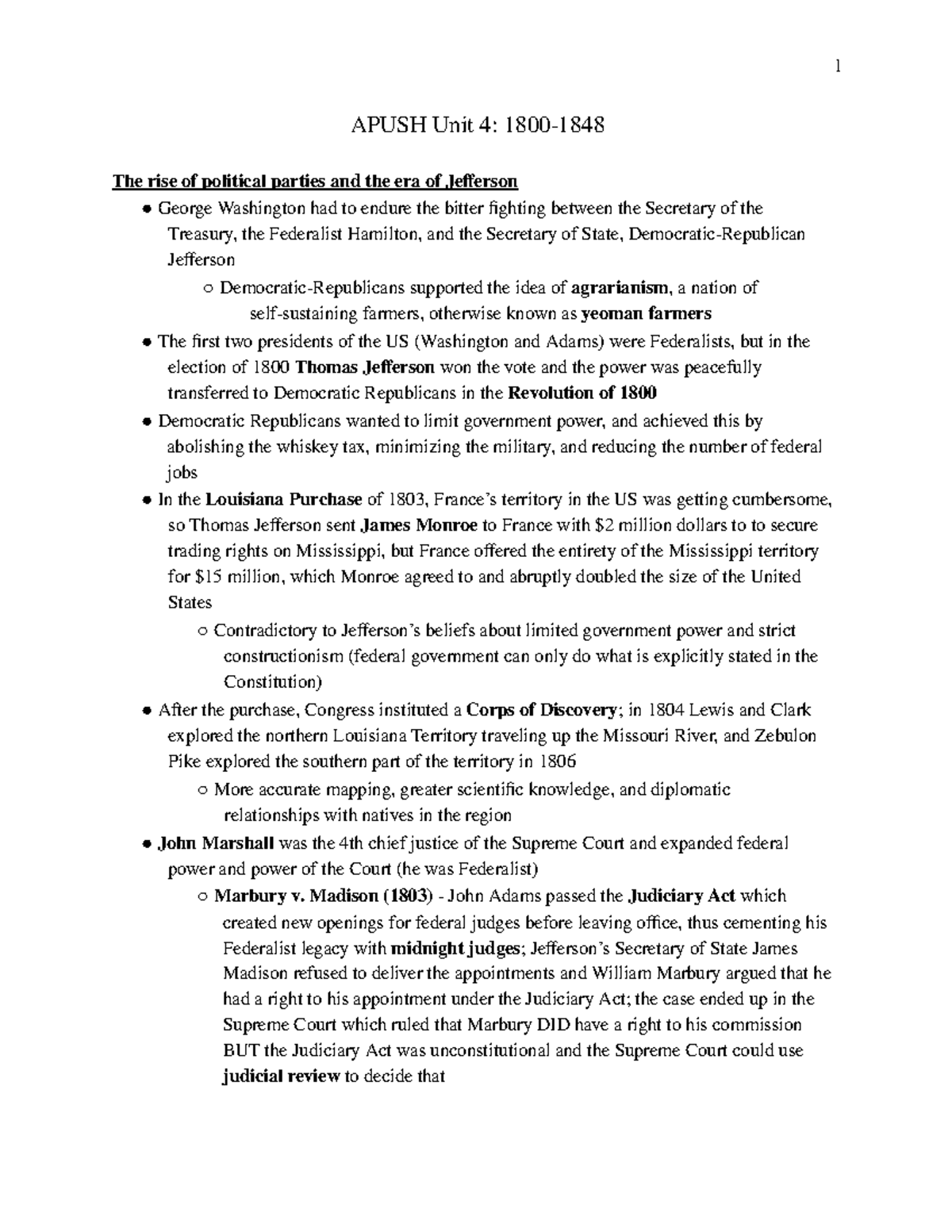 Apush Unit 4 1800-1848 - 1 APUSH Unit 4: 1800- The rise of political ...