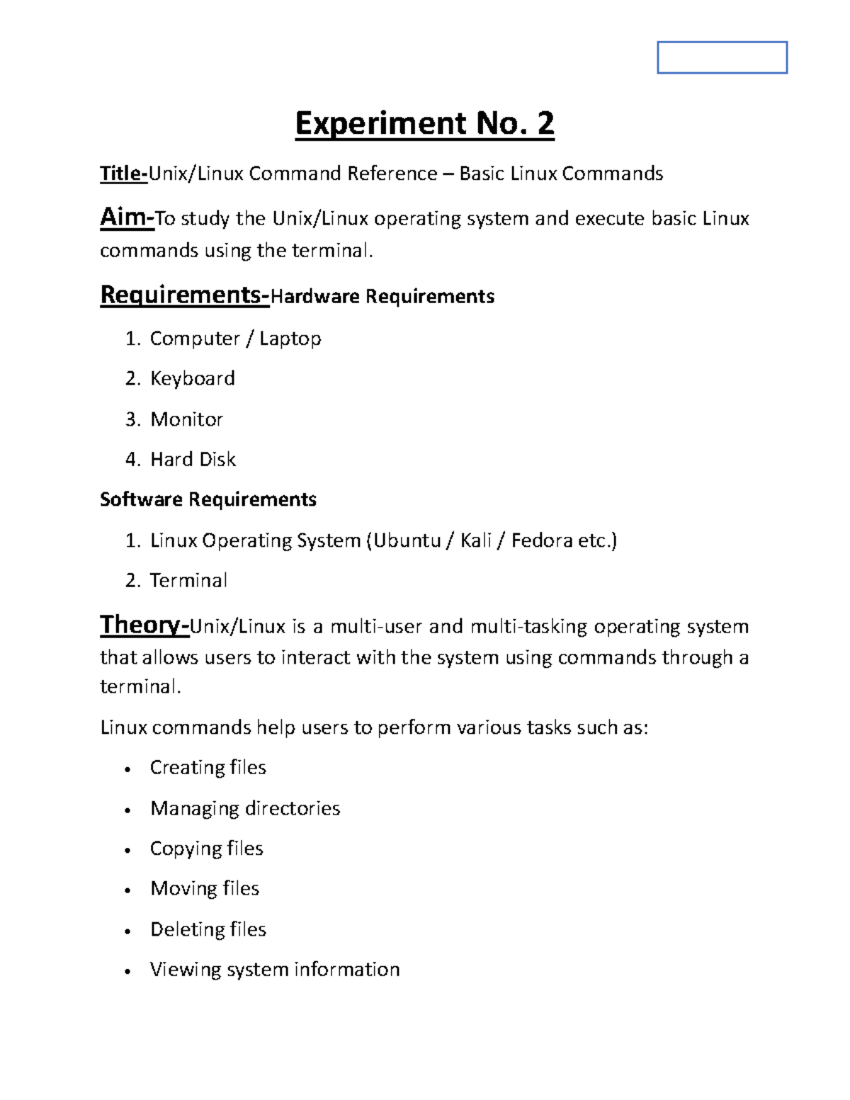 Experiment No. 2 - Basic Linux Commands Overview and Usage - Studocu