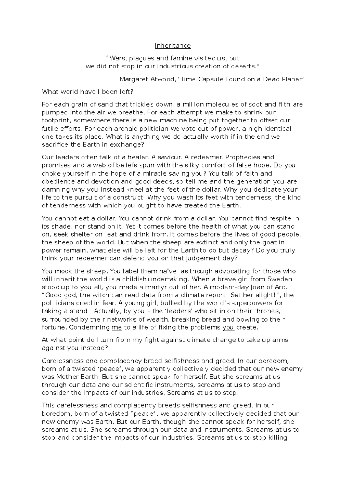 VH Crafting Exemplar 1: Monologue on Greed, Corruption, and Climate ...