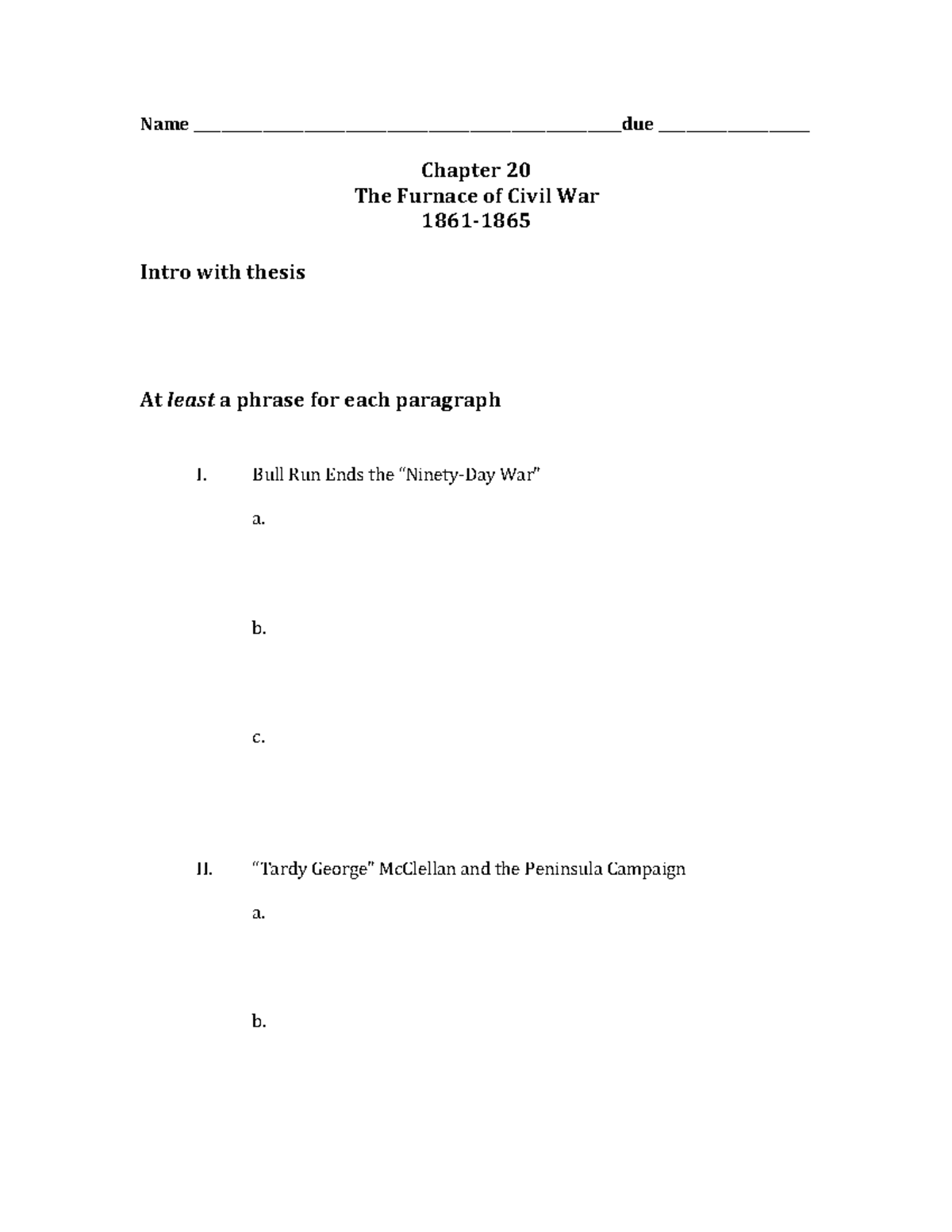APUSH Chapter 20: The Furnace of Civil War Outline (2022) - Studocu