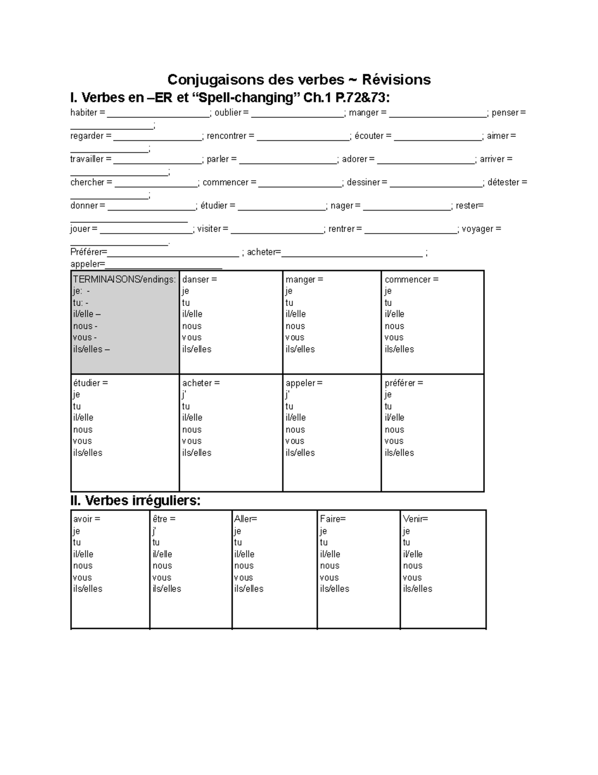 French Midterm Exam Review: Conjugaisons des Verbes - Studocu