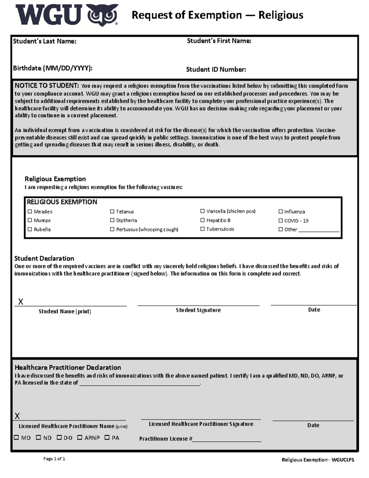 Request of Exemption - Religious Final Updated 3-1-23 - RELIGIOUS ...