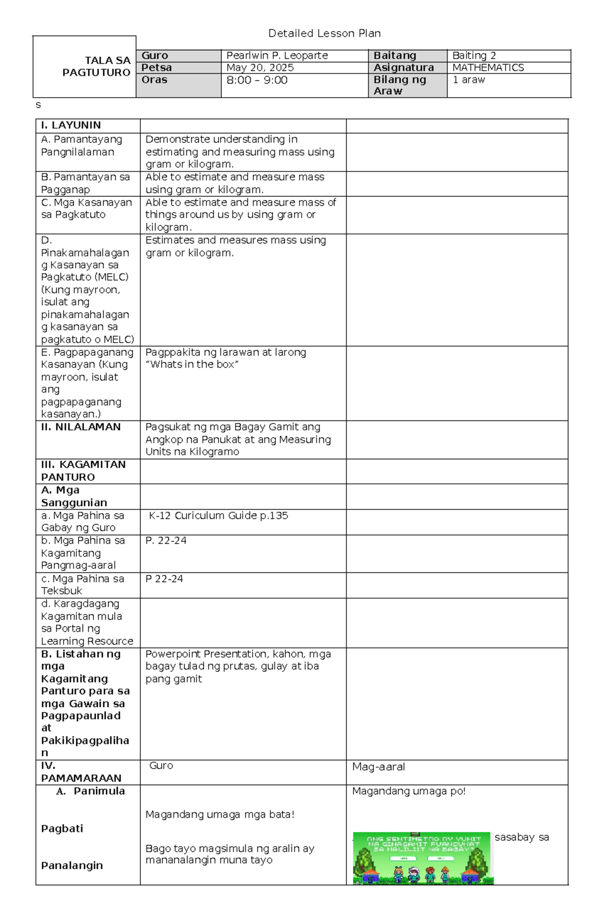 Final Detailed Lesson Plan for Mathematics (TALA SA PAGTUTURO) - Studocu