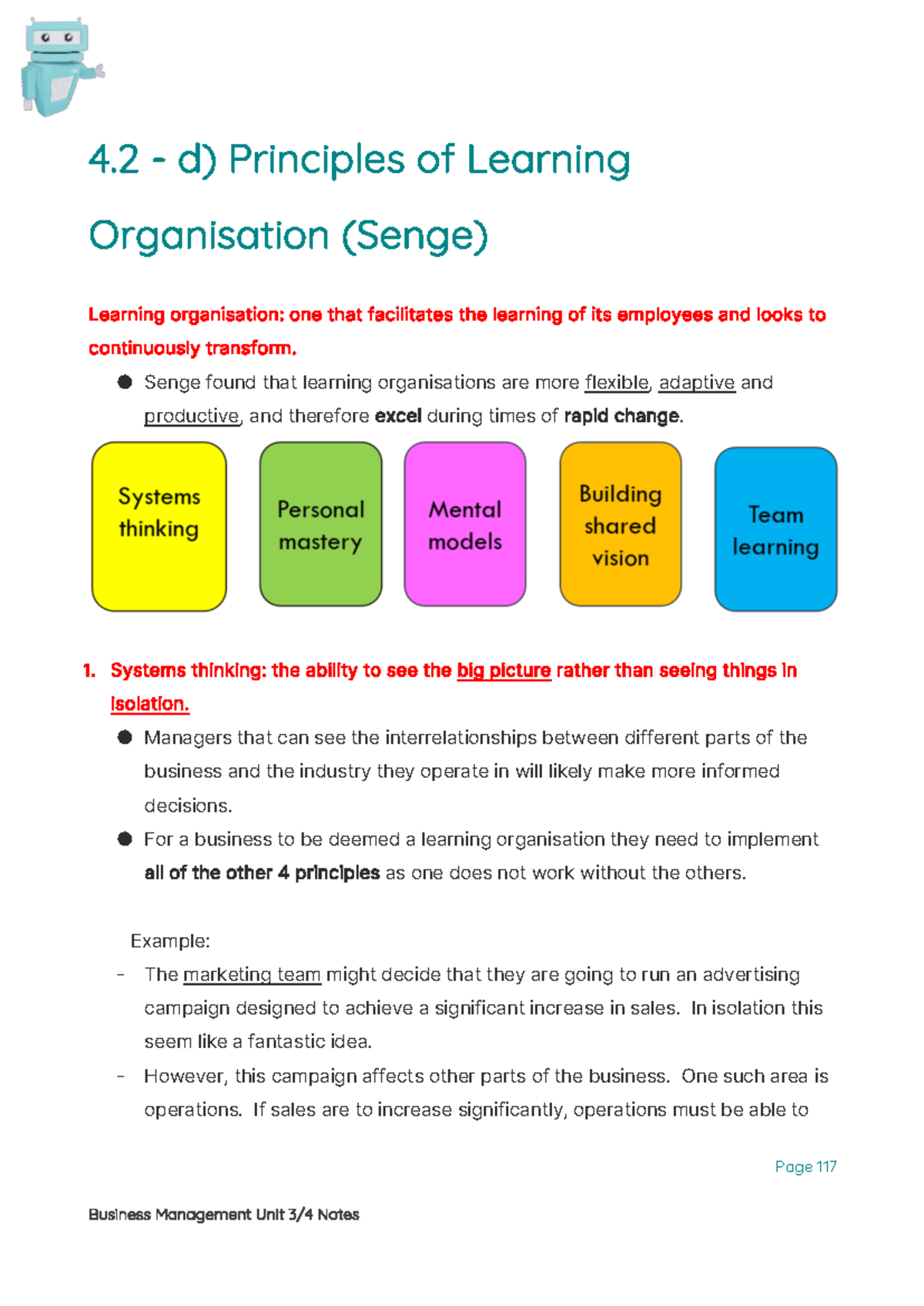 4.2 d) Senge's Principles of Learning Organisation - Summary Notes ...