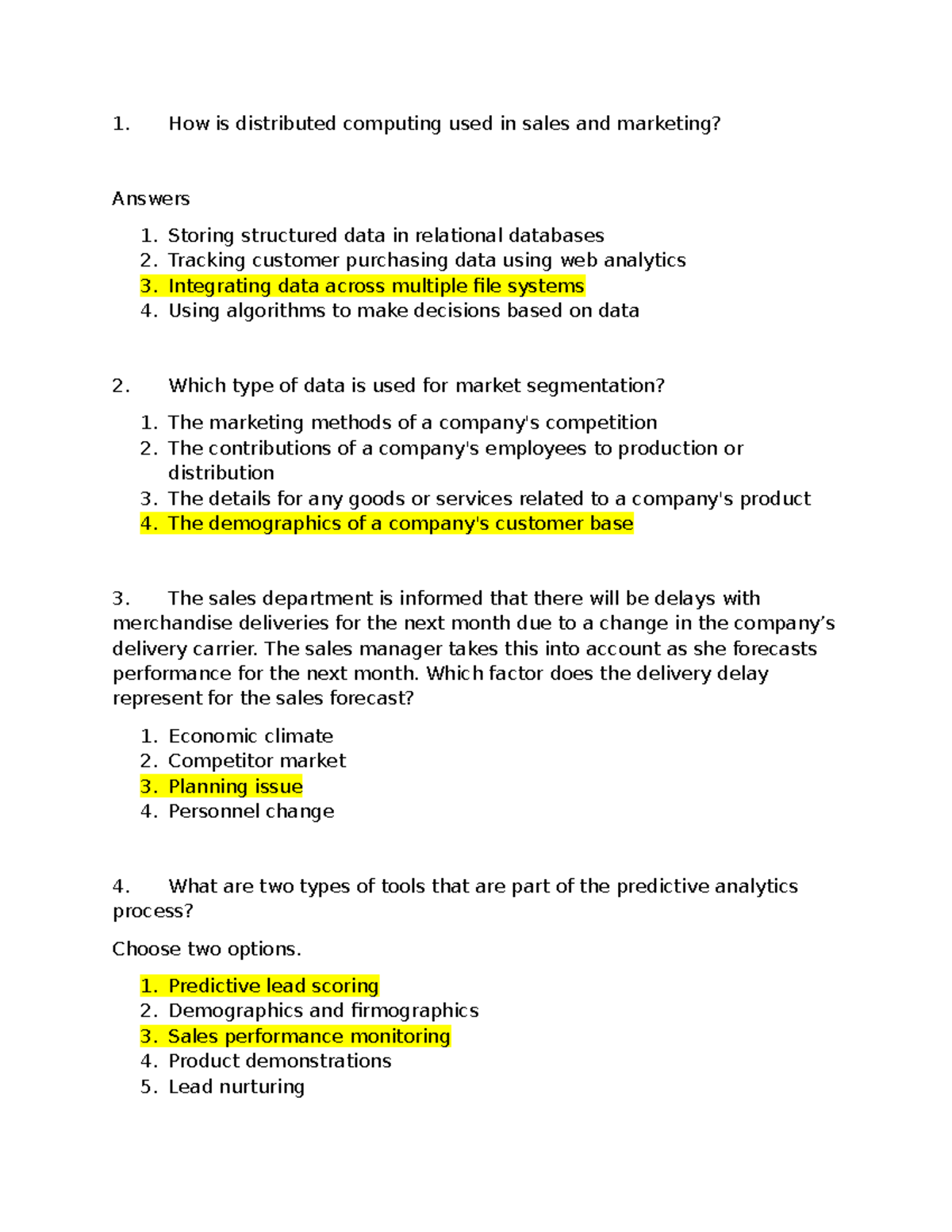 Unit 4 Module 5: Sales & Marketing Data Analytics Questions - Studocu
