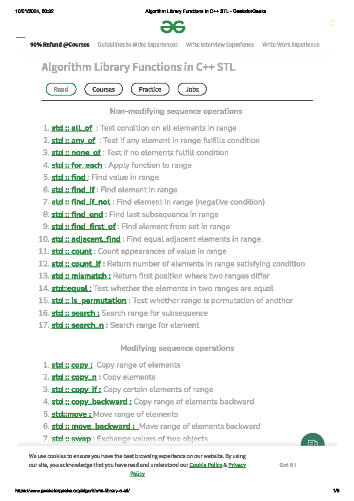 Include Algorithms - PLs - 00:32 Algorithm Library Functions in STL GeeksforGeeks OG Refund ...