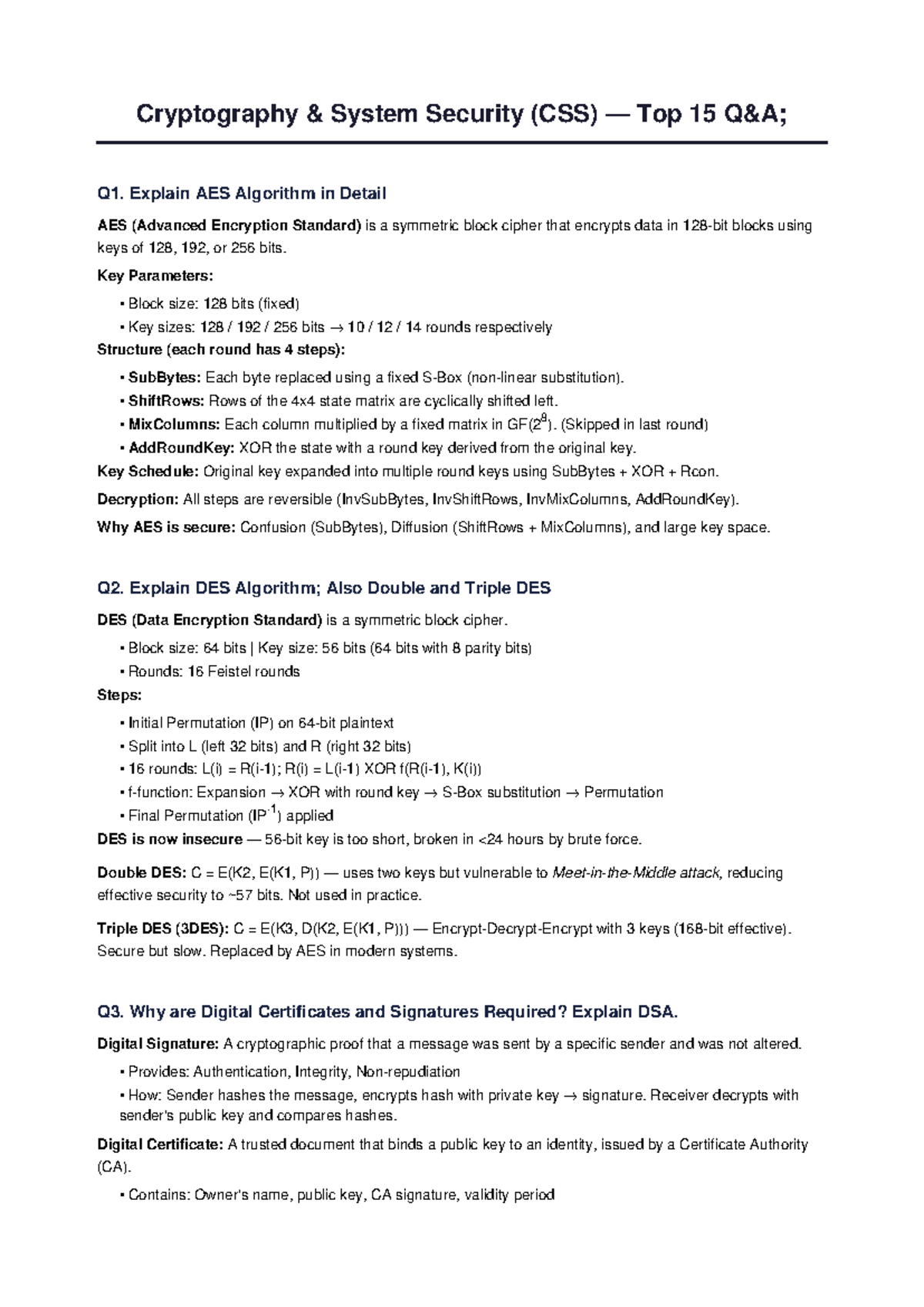 CSS Top 15 Questions on Cryptography System Security Explained - Studocu