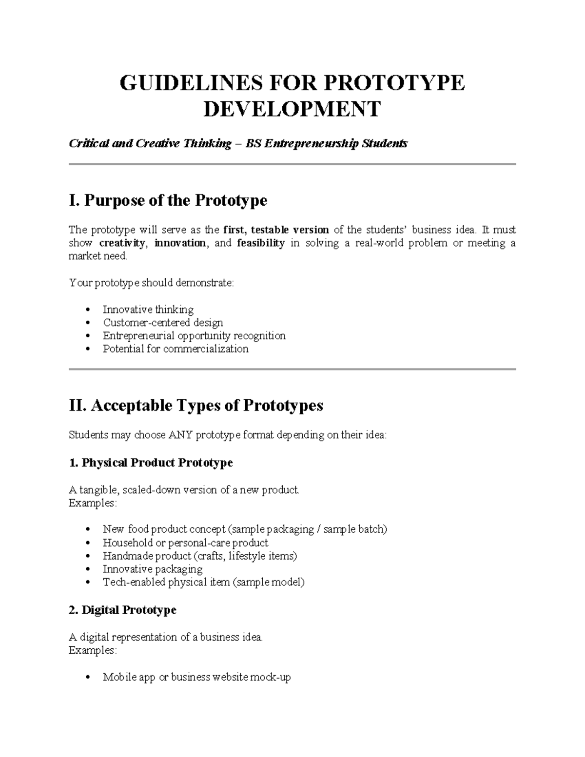 BSENTREP Prototype Development Guidelines for Creative Thinking - Studocu