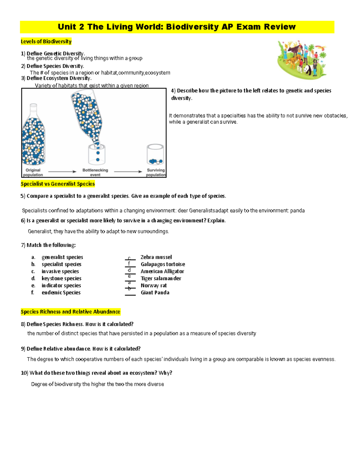 Unit 2 Review: Biodiversity in the Living World - AP Exam Prep - Studocu