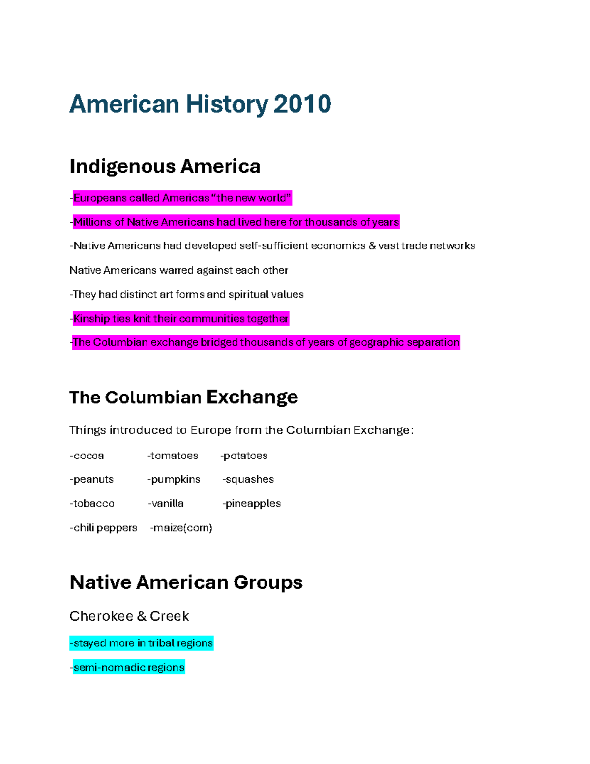 American History 2010: Indigenous Cultures & European Encounters - Studocu