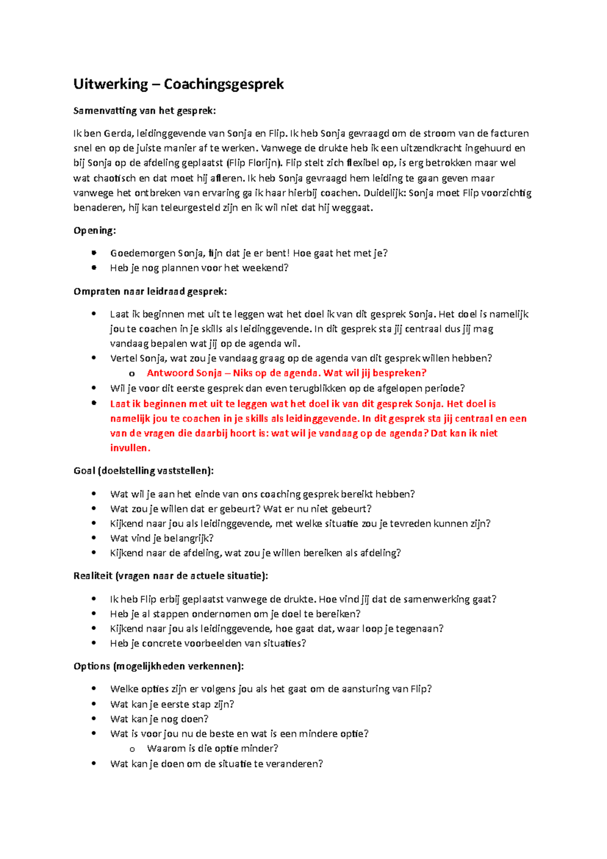 Coachingsgesprek - Praktische Voorbeelden en Reflectie - Studeersnel