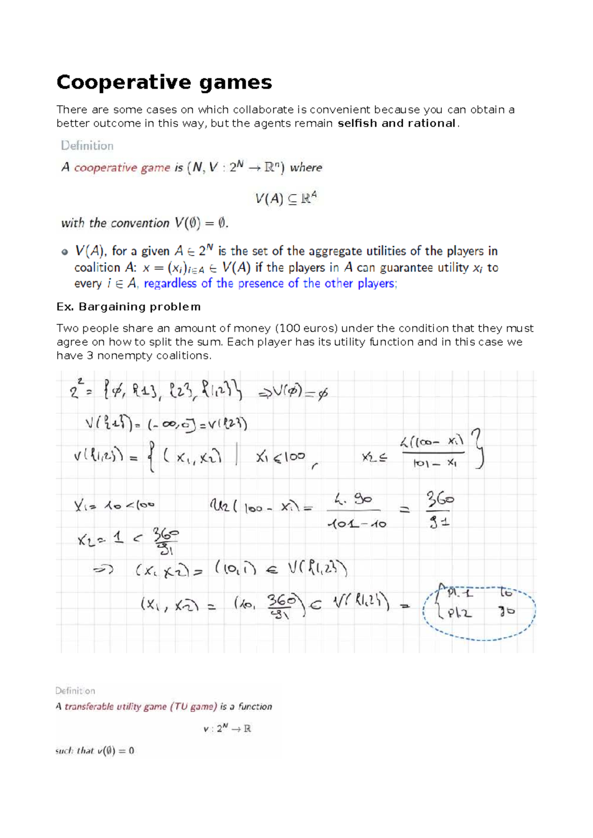 Cooperative Games - Key Concepts and Examples Notes - Studocu