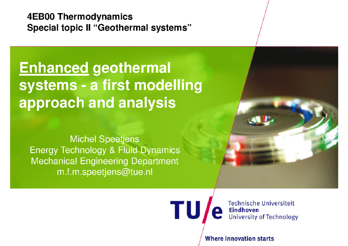 4EB00 Thermodynamics: Enhanced Geothermal Systems Modelling Part 1 ...