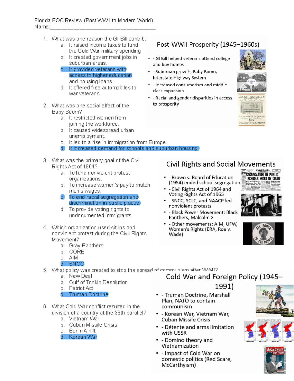 Florida EOC Review: Post WWII to Modern World Study Guide - Studocu