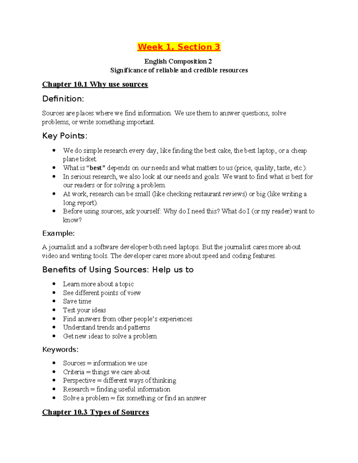 Lecture 1: Week 1, Section 3 - English Comp 2: Evaluating Sources - Studocu