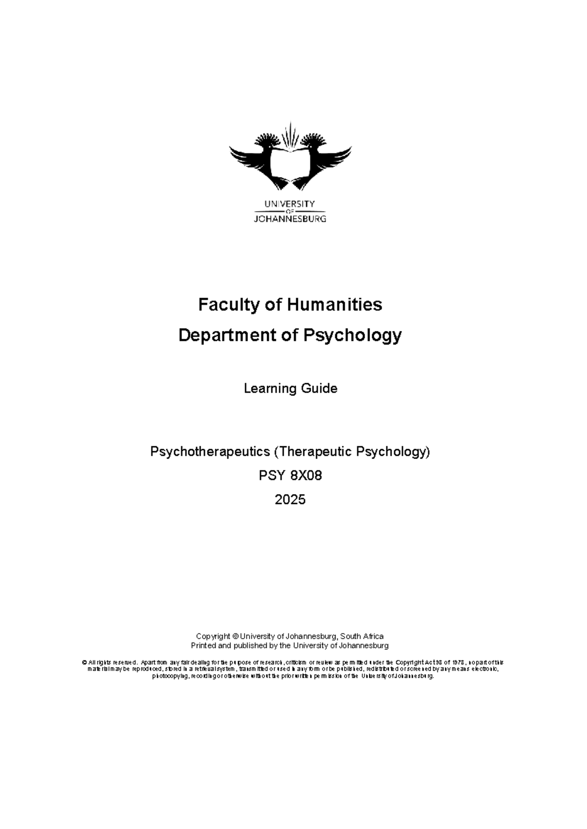 Psychotherapeutics Learning Guide PSY 8X08 - 2025 Edition - Studocu