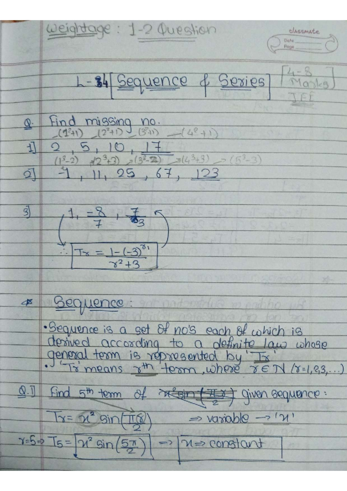 Sequence & Series Notes for JEE (Classmate) - Studocu