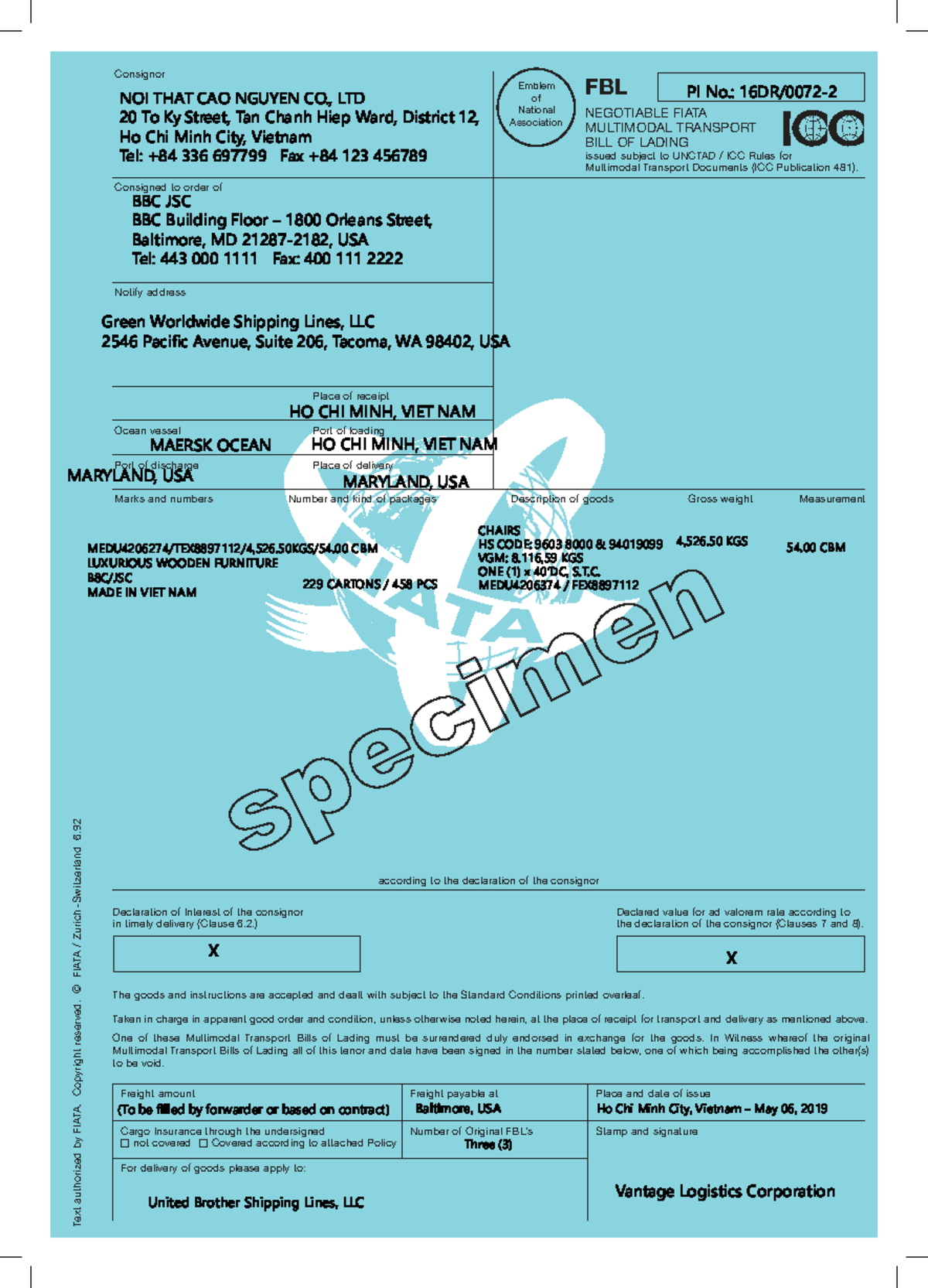 FBL - Negotiable Multimodal Transport Bill of Lading Overview - Studocu