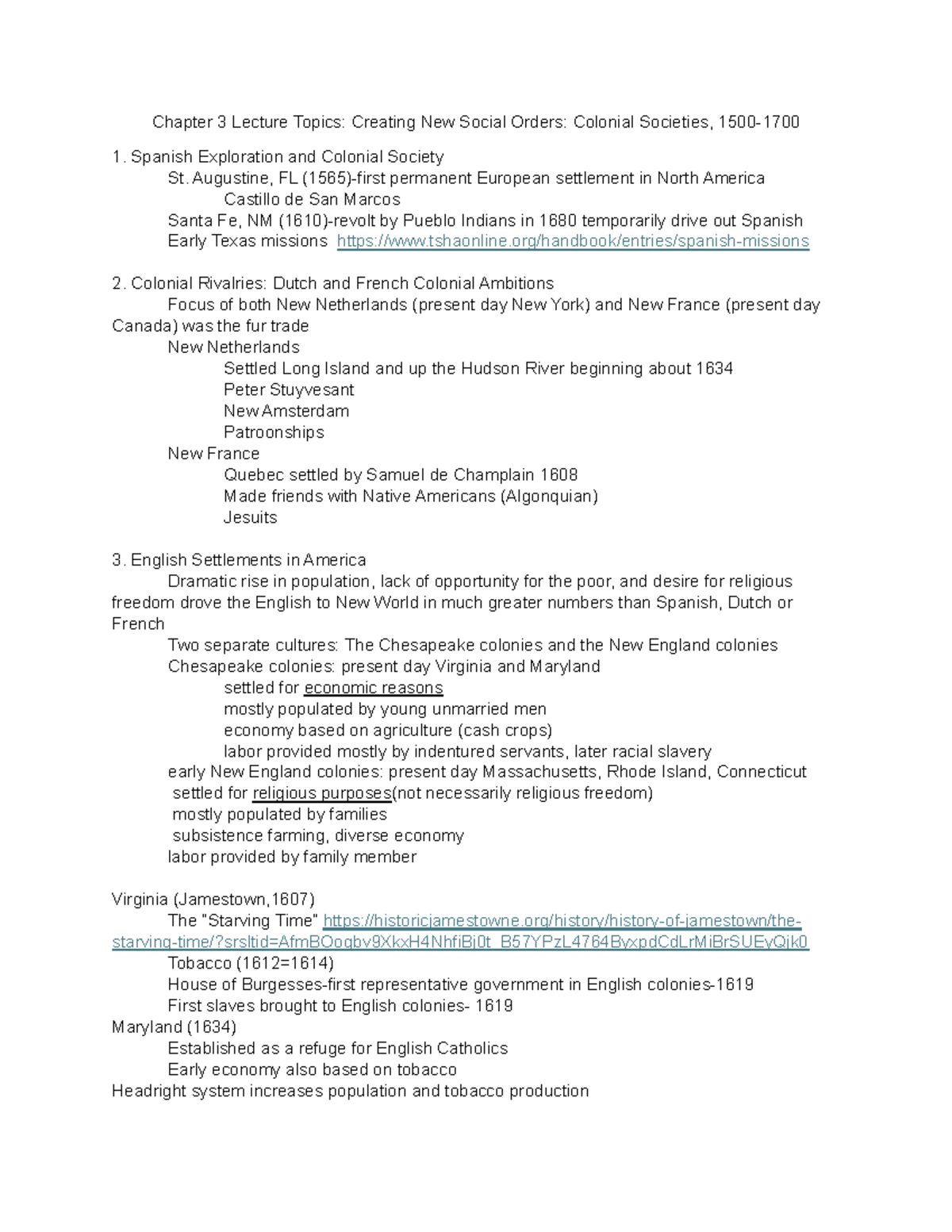 Colonial Societies and Rivalries: Lecture Notes (HIST 101) - Studocu