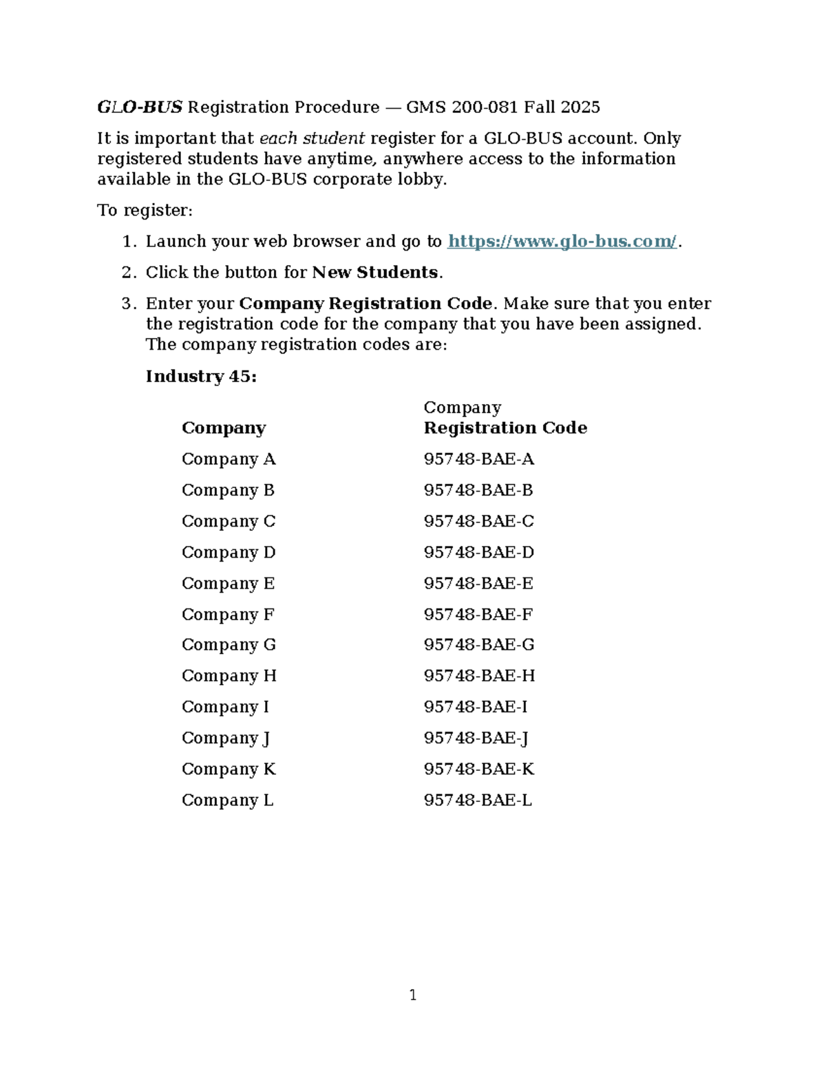 Glo-Bus Groups Registration Procedure - GMS 200-081 Fall 2025 - Studocu
