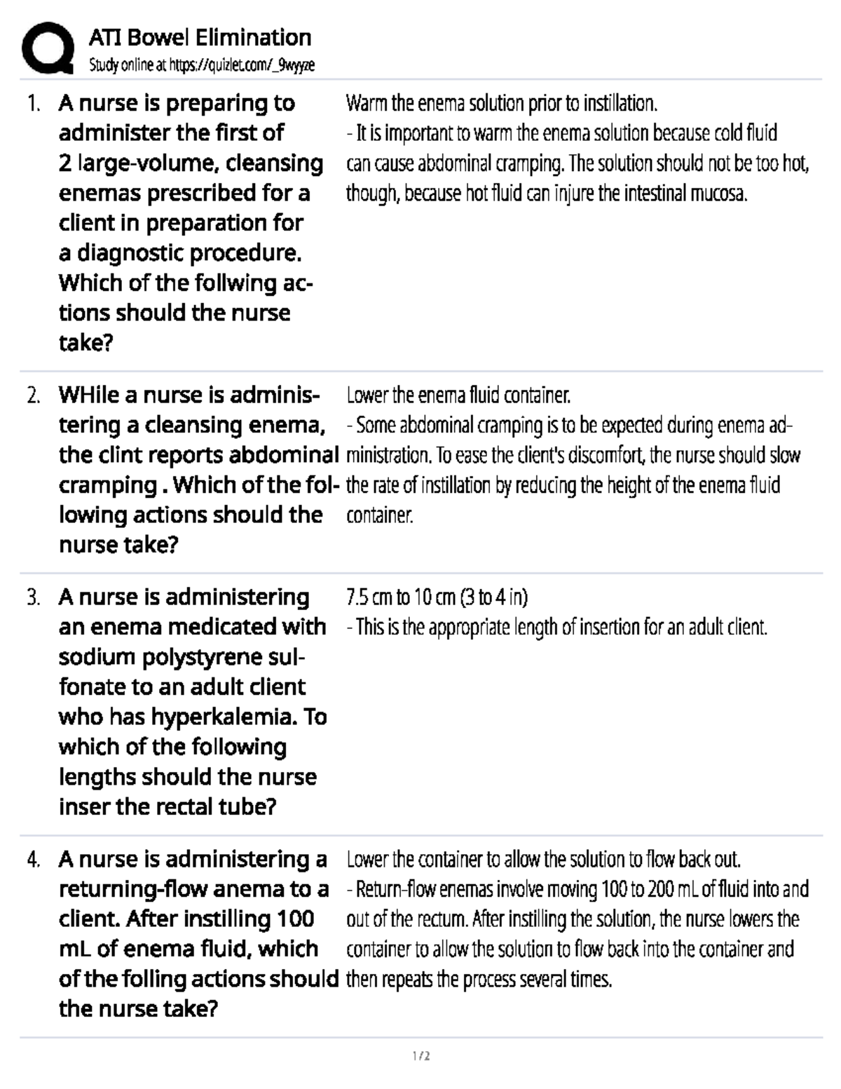 Bowel Elimination ATI - Skills Module 3.0 Study Guide - Studocu