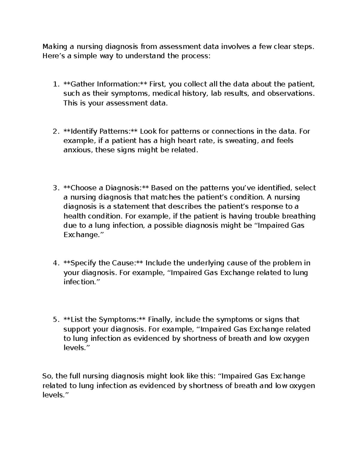 Document (8) diagnosis - Making a nursing diagnosis from assessment ...