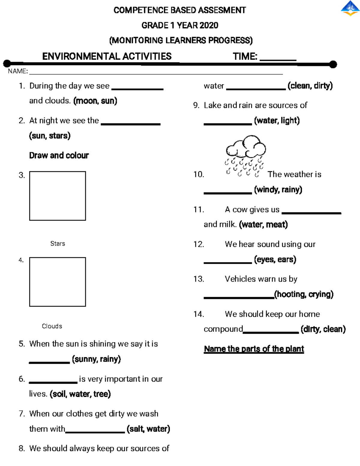 COMPETENCE BASED ASSESSMENT GRADE 1: ENVIRONMENTAL ACTIVITIES - Studocu