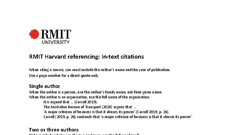 RMIT Harvard Referencing Guide: In-Text Citations and Formats - Studocu