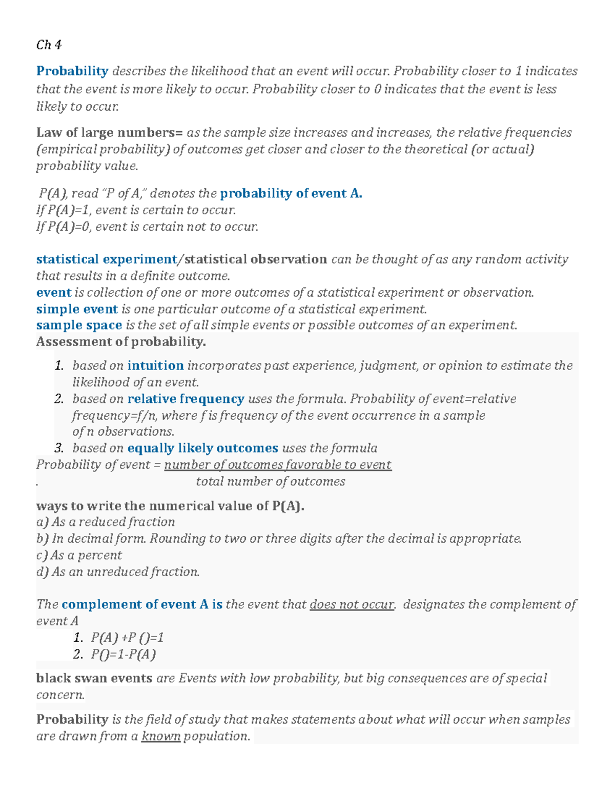Ch 4 - Introduction to Probability and Statistical Concepts - Studocu