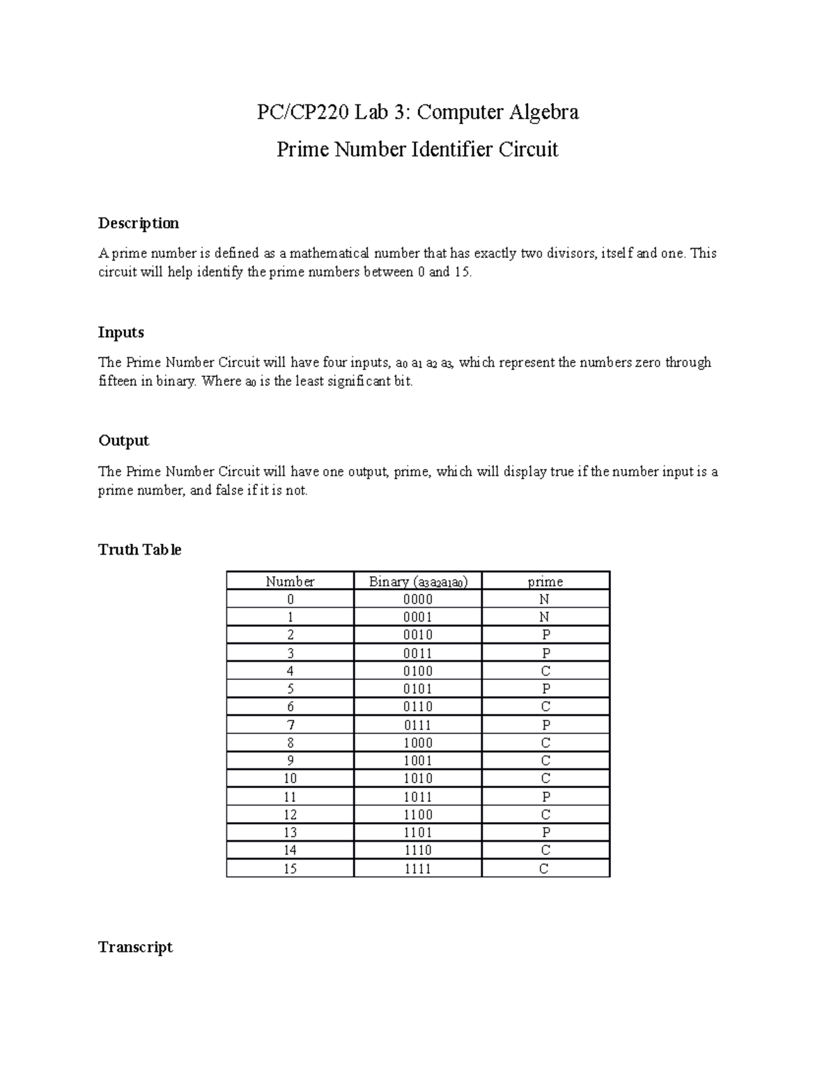 PC/CP220 Lab 3: Prime Number Identifier Circuit Details - Studocu