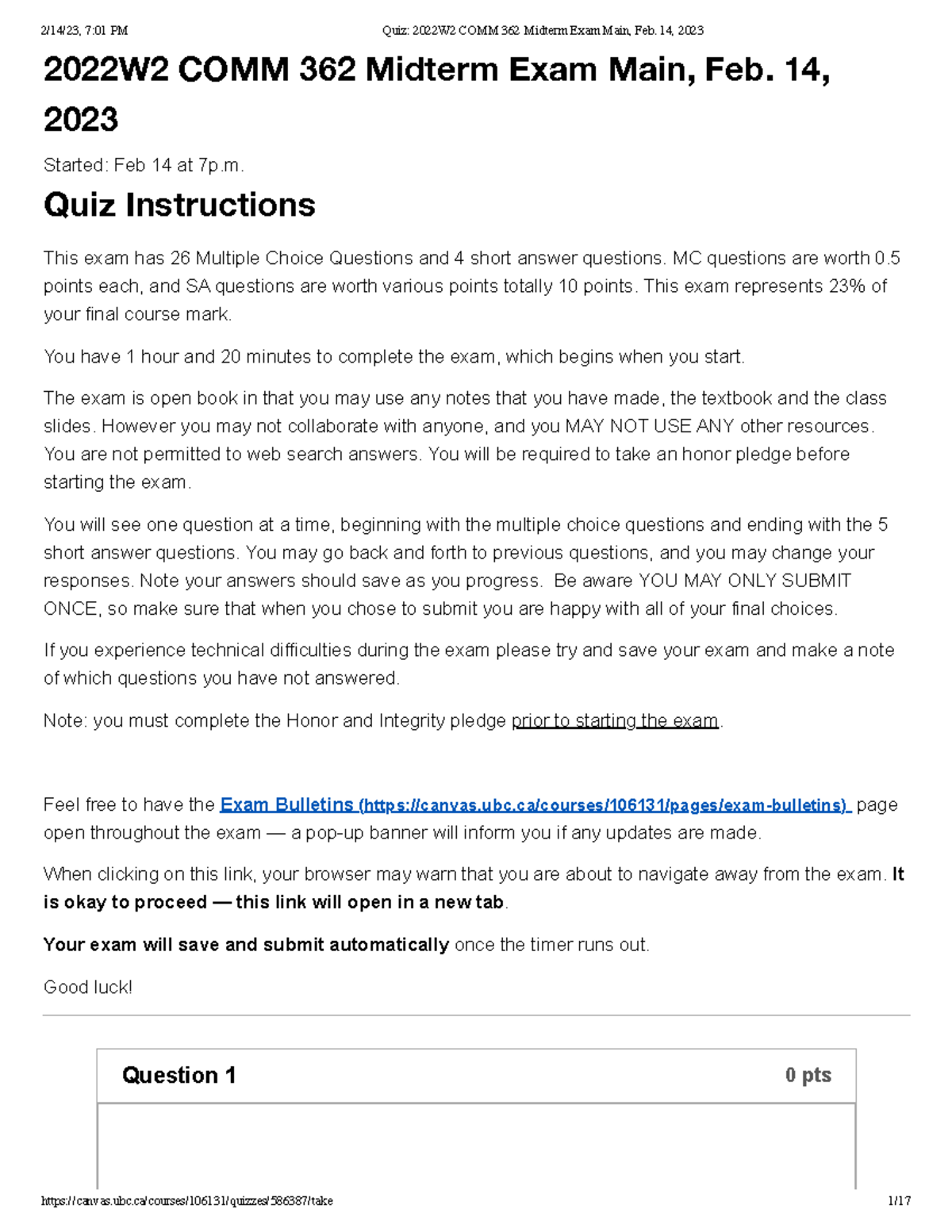 Midterm Exam 2022W2 COMM 362 Quiz Instructions and Questions - Studocu