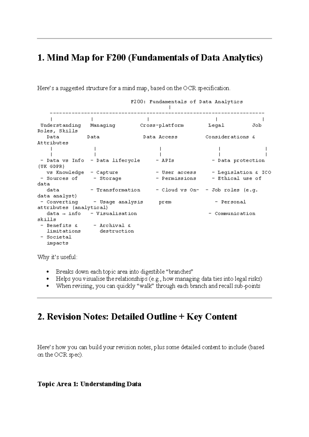 Mind Map & Revision Notes for F200: Data Analytics Essentials - Studocu