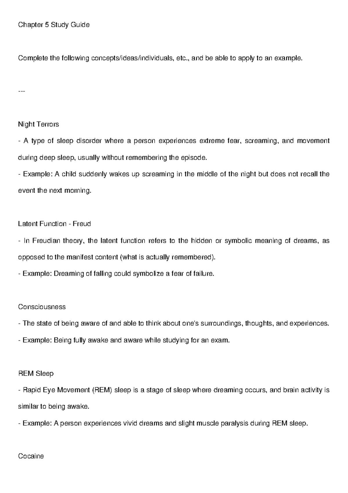 Chapter 5 Study Guide: Sleep Disorders & Psychoactive Drugs - Studocu