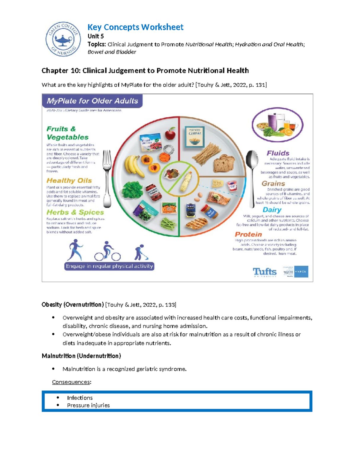 Unit 5 Key Concepts Worksheet: Nutritional, Hydration & Bladder Health ...