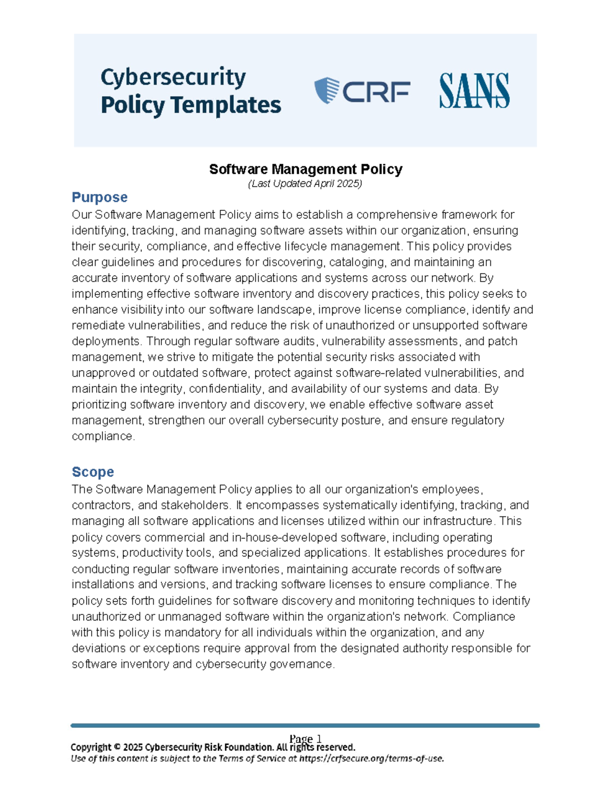 SANS Software Management Policy Overview (Updated April 2025) - Studocu